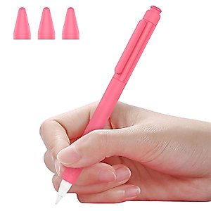 MoKo Silicone Pencil Sleeve for Apple Pencil 1st Generation, Lightweight Apple Pencil Silicone Cover Anti-Slip Grip iPad Pencil Holder with Clip, 3 Nips, Watermelon Red