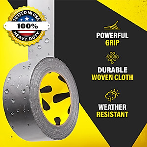 Duct Tape Heavy Duty Waterproof - Silver Tape 90 Feet x 2 Inch - 5 Roll Pack Duct Tape Bulk - Flexible, No Residue, Strong, Easy Tear and All-Weather Tape - Grey Heavy Duty Duct Tape for DIY Repairs