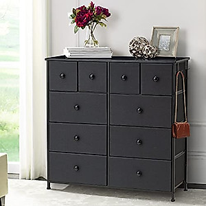 Sapodilla 10 Drawers Dresser for Bedroom,Chest of Drawers with Metal Frame Side Hook Wood Top,Large Capacity Closet Dresser in Living Room Hallway Nursery Storage Room (Black Grey, 10 Drawers)