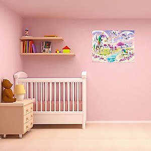 Unicorn Rainbow Wall Art Unicorn Decor for Girls Bedroom Pink Unicorn Painting for Kids Baby Nursery Cute Cartoon Unicorn Canvas Print Framed Artwork Birthday Gifts for Daughter Ready to Hang 16"x12"