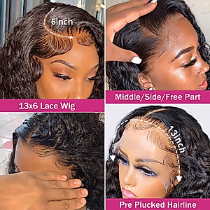 Midulla 13x6 Deep Wave Lace Front Wigs Human Hair Pre Plucked 180% Density HD Lace Front Wigs Human Hair Deep Wave Glueless Frontal Wigs Human Hair Wigs for Black Women Free Part 22 Inch