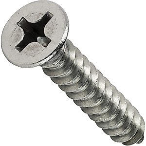 #10 x 1" Flat Head Sheet Metal Screws, Phillips Drive, Stainless Steel 18-8, Full Thread, Bright Finish, Self-Tapping, Quantity 50 by Fastenere