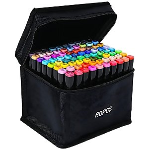 ZECHOMA 80 Colors Alcohol Markers Artist Drawing Art Dual Tip Markers Perfect for Kids Boys Girls Students Adult(80 Black Shell)
