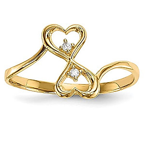 IceCarats 14K Yellow Gold Cubic Zirconia CZ Double Heart Love Ring Size 7