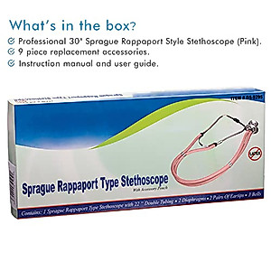 Novamedic Dual Head Sprague Rappaport Stethoscope, Pink, 30 inch First Aid Stethoscope for Nurses, Doctors, ETMs, Nursing Homes, Cardiac Diagnostic, Cardiology and Medical Supplies Kit