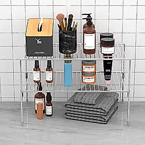 Redrubbit 2 Pack Large (15.9 x 9. 4 Inch) Stackable Cabinet Storage Shelf Rack, Rustproof Kitchen Counter and Cabinet Shelf, Storage Rack Organizer for Kitchen, Fridge, Cabinet, Bathroom, Chrome