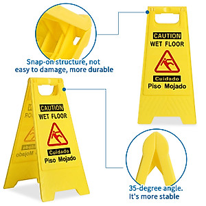 CERLMLAND Caution Wet Floor Sign, Foldable Sturdy Bilingual Double-Sided Safety Warning Signs for Commercial Use (3-Pack Yellow)