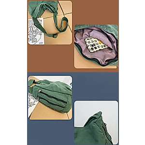 TUPIRIYN Women's Canvas Crossbody Bag Casual Shoulder Bag Solid Color Hobo Bag Large Shopping Bag Messenger Bag Unisex (Green)