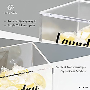 LifeLAZA Acrylic Laundry Pods Container with Lid, Clear Holder For Tide Pod, Laundry Detergent Capsules Storage, Dispenser Jar Box Organization for Laundry Room Decor (Black Font)