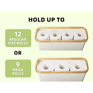 StorageWorks Toilet Paper Storage Basket, Toilet Paper Container with Bamboo Lid, Large Toilet Paper Holder for up to 9 Mega Rolls, Toilet Paper Organizer for Bathroom, Beige, 1 Pack