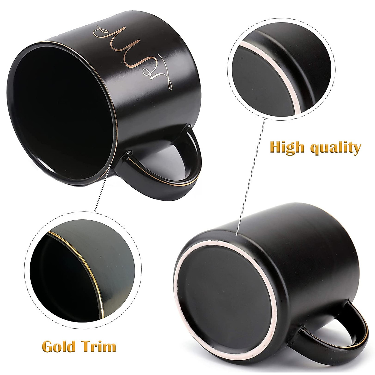 Cheardia 12 oz Mr and Mrs Mugs, Ceramic Coffee Mug Set Engagement Gifts for Couples, His and Hers Mugs for Bride and Groom, Anniversary, Valentines, Bridal Shower, Wedding, Black & White