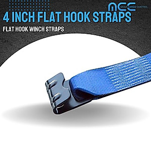 Mega Cargo Control (4 - Pack) Blue Tie Down Straps | 4" x 30' Heavy Duty Tie-Down Winch Strap with Flat Hooks | for Flat Bed, Truck, Farm, Utility Trailers