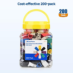 Cable Matters 8-Color 200-Pack Cat6 / Cat5e RJ45 Strain Relief Boots, RJ45 Boot, Cat6 Boot, CAT6 Ethernet Boots, Fits 6.4mm (0.25 in) Ethernet Cables