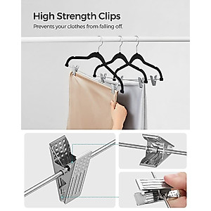 SONGMICS Velvet Coat Hangers Bundle with Pants Hangers, Non-Slip, Wrinkle-Free, Space-Saving, Durable, for Coat, Shirt, Dress, Trousers, Skirts, Scarves UCRF21PK50 and UCRF12B30