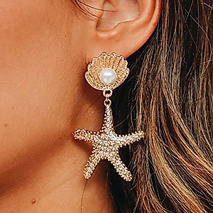 Doubnine Boho Starfish Shell Earrings Star Dangle Women Beach Ocean Summer Jewelry