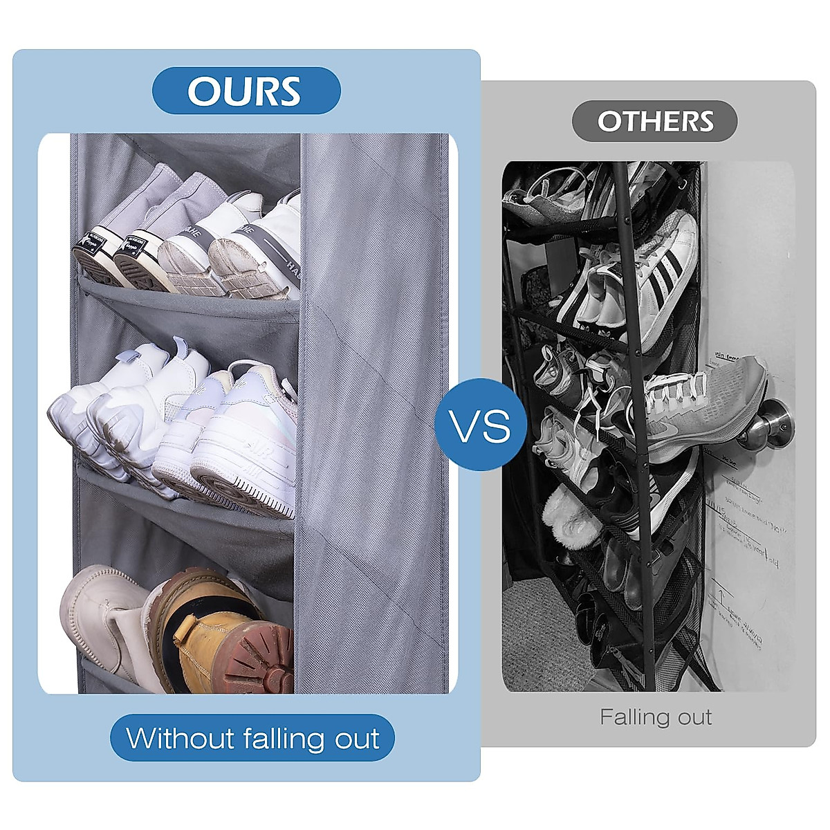 MISSLO Door Shoe Rack with Deep Pockets for 12 Pairs of Shoe Organizer Over the Door Hanger for Closet and Dorm Narrow Door Shoe Storage, Grey