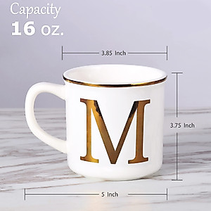 Miicol Micorave Safe Gold Initials 16 oz Large Cup Monogramm Personalized- Gifts Mug with Man and Women's Initials -Gold Letters M