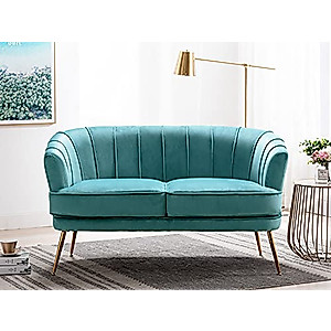 Altrobene Velvet Loveseat Couch Sofa Luxury Modern Comfy Tufted Couch Chesterfield 2 Person Couch for Living Room/Bedroom, Dark Teal
