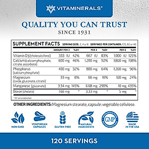 VITAMINERALS 95 Primacal® Bone Support Maximum Potency Calcium, Magnesium for Bone Loss (120)
