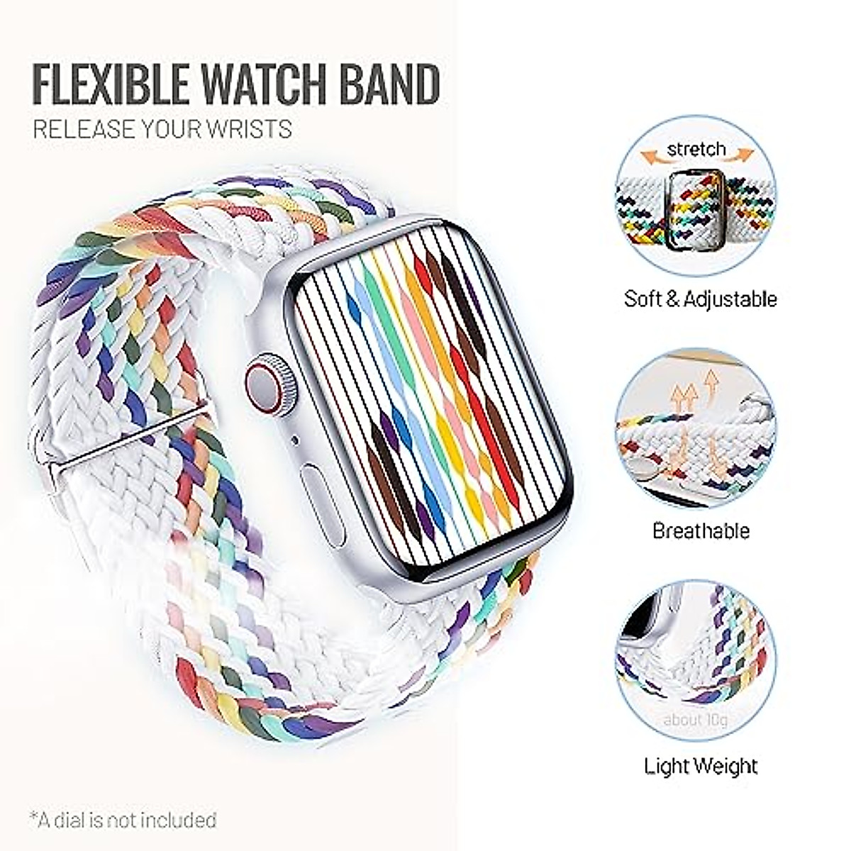 LUAVFA Braided Solo Loop Bands for Apple Watch - Compatible with Series 8 7 6 5 4 3 2 1 SE Ultra, Stretchy, Stylish and Adjustable Nylon Watch Bands 38mm 40mm 41mm 42mm 44mm 45mm 49mm for Women and
