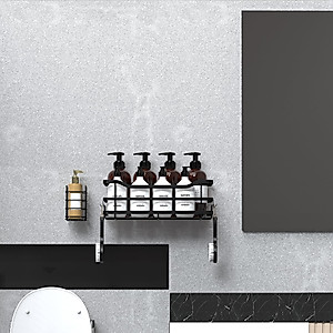 Prettidecor Shower Caddy 3 Pack-Self Adhesive Stainless Shower Shelves with Hooks No Drilling Shower Organizer Hanging Large Capacity Rustproof Bathroom Kitchen Storage Accessories-Black