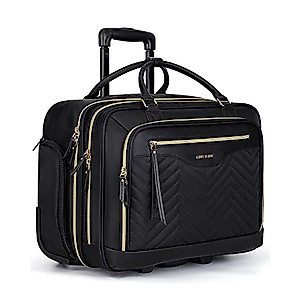 LIGHT FLIGHT Rolling Laptop Bag 17.3 inch Rolling Briefcase for Women Computer Bag with Wheels Rolling Laptop Case Overnight Roller Bag for Carry on Travel Work Business, Black