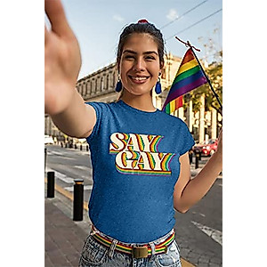LUKYCILD Rainbow Shirt for Women Say Gay Shirts Gay Rights Pride Shirt LGBT Equality Tee Tops Florida Shirt