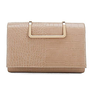 CHARMING TAILOR Small Crocodile Print Clutch Bag PU Alligator Handbag Women’s Clutch Purse (Nude)