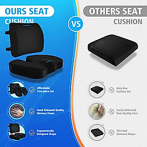 CushZone Seat Cushion, Lumbar Support Pillow with Adjustable Strap-Chair Cushions for Sciatica Pain Relief-with Washable Cover Memory Foam for Car, Travel and Wheelchair-Black