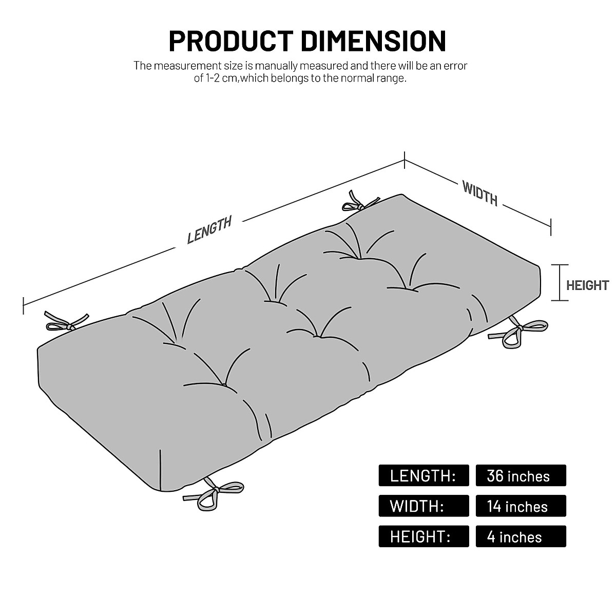 Lokex Anti-Slip Bench Cushion,Soft Durable Window Seat Cushion Indoor,[Velvet] Black, 36"x14"x4"