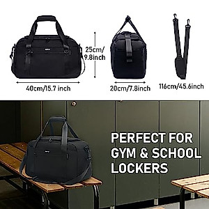 ECOHUB Small Gym Bag Travel Duffle Bag with Wet Pocket & Shoes Bag Waterproof Personal Item Bag Weekender Bag for Men and Women Overnight Shoulder Bag with Laptop Compartment (Black)