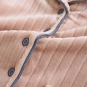 Dadatutu Women's Solid Cable Fleece Pajamas Sets Lapel Sleepwear Pocket Loose Long Sleeve Button Shirt Trousers Pajama Set