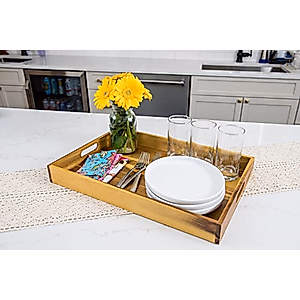 Lipper International 1295 Acacia Large Serving Tray with Cut-Out Handles for Snacks and Meals, 20 1/2" x 13 3/4" x 2 1/4"