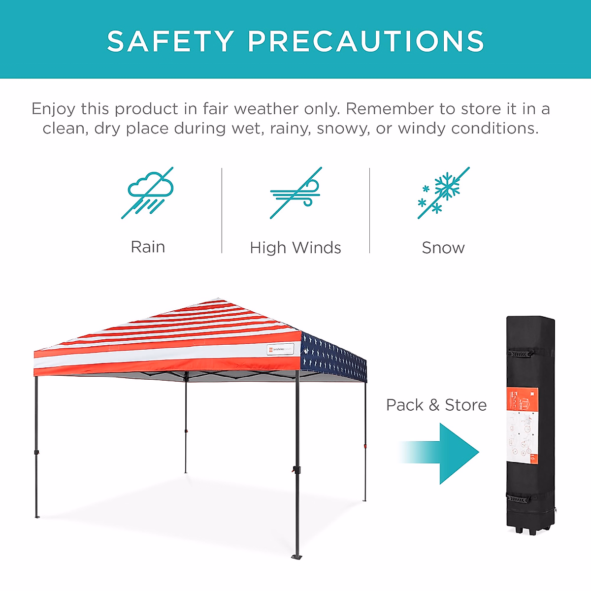 Best Choice Products 10x10ft 1-Person Setup Pop Up Canopy Tent Instant Portable Shelter w/ 1-Button Push, Case, 4 Weight Bags - American Flag
