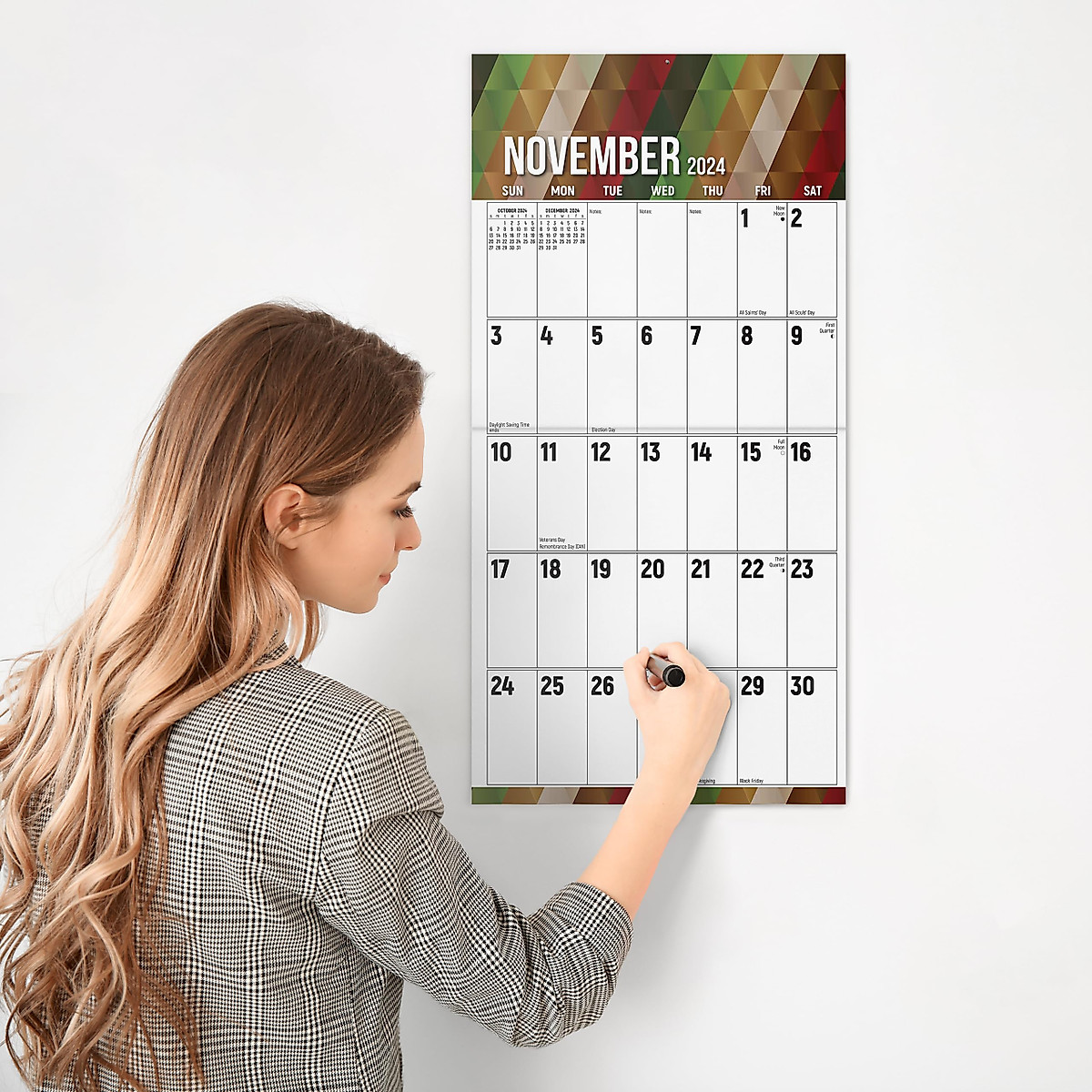 RED EMBER The Big Grid Jumbo Large Print - Pyramids 2024 Hangable Monthly Wall Calendar - 12" x 24" Open | Giftable | Easy to Read Planners for Office Extra Large | Massive Writing Space