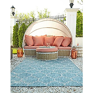 Unique Loom Outdoor Trellis Collection Area Rug (7' 1" x 10' Rectangle, Aquamarine/ Gray)