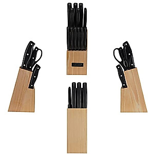 Knife Block Set, Karcu 13-Piece Kitchen Knife Block Set, High-Carbon Stainless Steel Blades with Pine Wood Knife Block