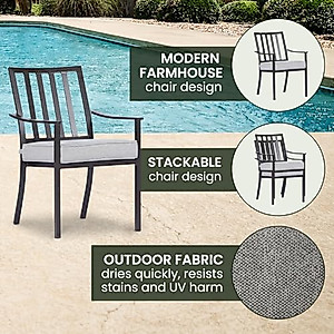 Mod Furniture Carter 7-Piece Patio Dining Set, Modern Patio Furniture, Outdoor Dining Set for 6 with All-Weather Aluminum Frames, Padded Dining Chairs, and Slat Table