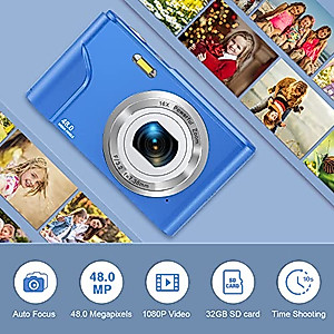 Digital Camera Auto Focus Point and Shoot Camera, FHD 1080P 48MP Kids Camera with 32GB Memory Card,16X Zoom Vlogging Camera Small Digital Cameras for Kids Teenagers Students