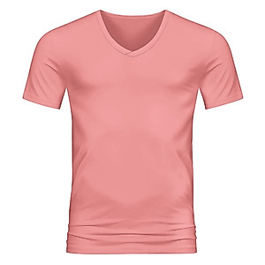 Mens V Neck T Shirt Fashion Casual Quick Dry Breathable Sweat Wicking Short Sleeve Top The T Shirts for Men (Pink, XXXL)