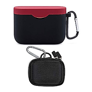 Knox Gear Hard EVA Travel Case Bundle and Soft Silicone Carrying Case Cover with Carabiner, Compatible with Sony WF-1000XM3 Wireless and Other Earbuds, Portable, Scratch Protection (2 Items) - Black