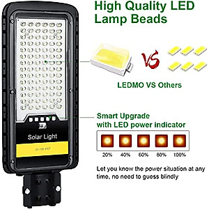 Juyace 80W Solar Street Lights Outdoor 84 LEDs 1600LM 6500K Auto/Manual Dusk to Dawn Solar Lights Outdoor Waterproof IP67, for Yard Garden Street, etc.