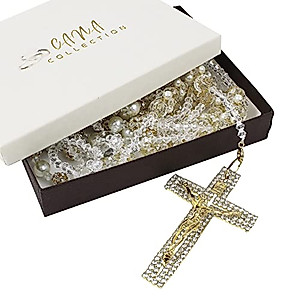 Cana Collection Wedding Lasso Rosary Lazo de Bodas Handcrafted Lasso, Great Wedding Gift Beautiful Christian Catholic Wedding Tradition for Brides and Grooms,Pearl Beads and Crystals Gold