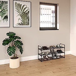 Shoe Rack - 3-Tier Shoe Organizer for Closet, Bathroom, Entryway - Shelf Holds 15 Pairs Sneakers, Heels, Boots by Home-Complete (Black)