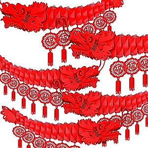 Jecery 5 Pcs 3D Chinese New Year Dragon Hanging Garland Decoration Party Decorations Lunar New Year Decorations for Ceiling Home Shops Indoor Outdoor Ornaments, 5.58 ft