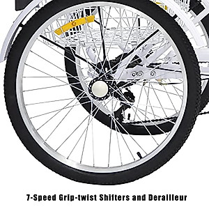 Fung-hwang Adult Tricycle 7 Speed Three Wheel Tricycle for Adults, 24 inch Womens Beach Cruiser Bike with Large Basket Adult Trikes for Men and Women