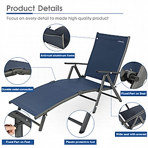NATURAL EXPRESSIONS Chaise Lounge Outdoor, Aluminum Pool Lounger Chairs Portable Folding Patio Recliner Chair with 7 Position Adjustable Backrest for Beach, Backyard, Poolside,Lawn Supports 300 lbs