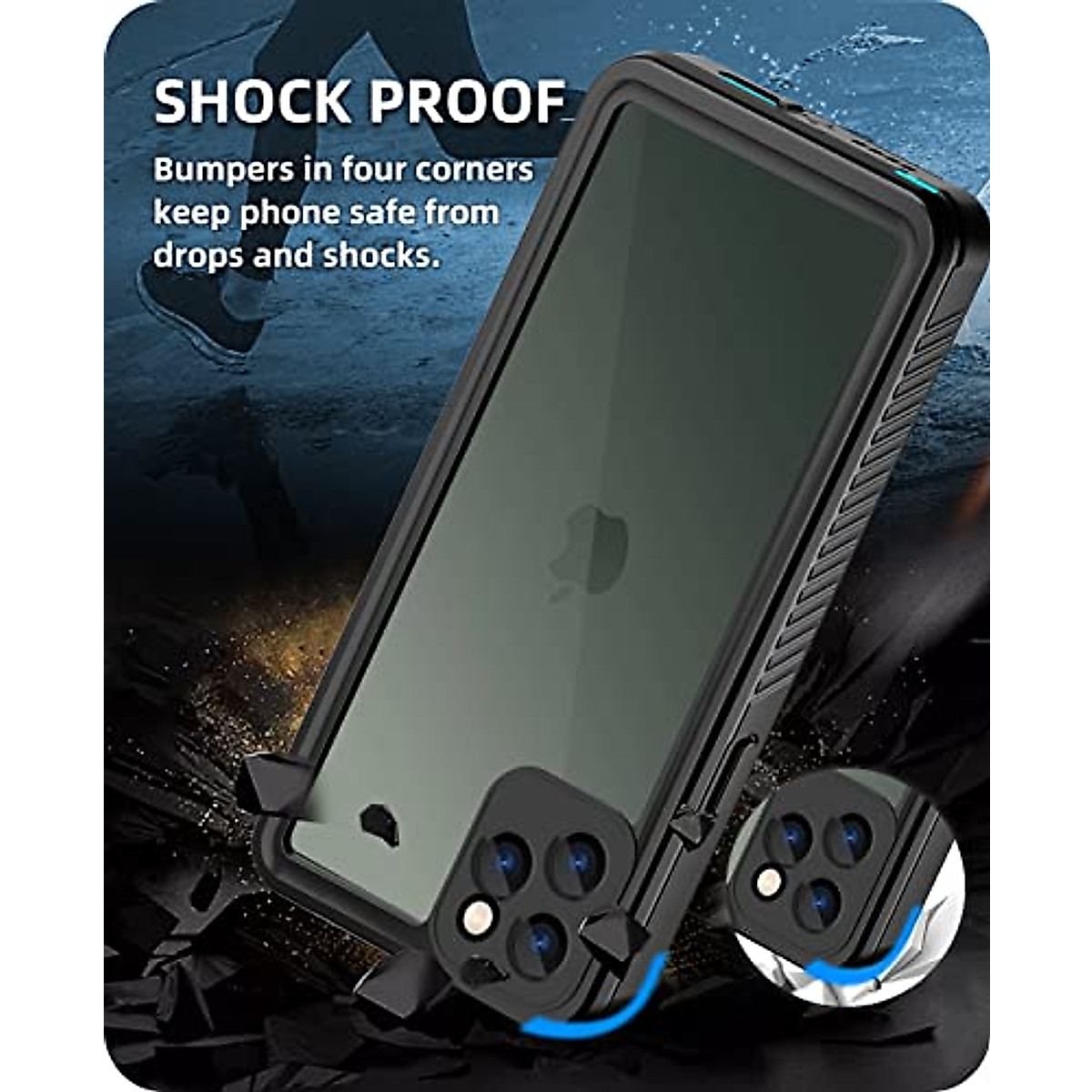 WIFORT iPhone 11 Pro Waterproof Case Built-in Screen Protector Water Resistant Cover Protective Drop Protection Hard, Shockproof Full Body Defender Tough Military Grade - 5.8" Teal