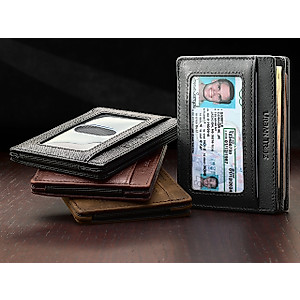 Compact RFID Sleeve Wallet Premium Leather Minimalist Money Clip Card Holder 10 Cards