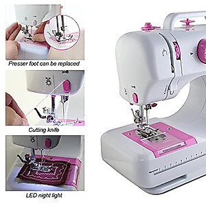 Mini Sewing Machine for Beginner, Portable Sewing Machine, 12 Built-in Stitches Small Sewing Machine Double Threads and Two Speed Multi-function Mending Machine with Foot Pedal for Kids, Women (Pink)